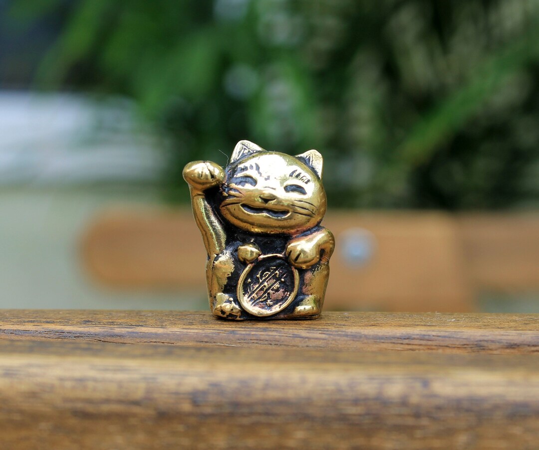 Lucky Waving Cat Maneki-neko Brass Handmade Figurine Feng-shui Money ...