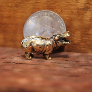 Hippo Tiny Figurine, Brass Collectible Small Animal Miniature, Handmade ...