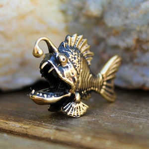 Brass Anglerfish Figure Free Standing Tiny Brass Fish Miniature ...