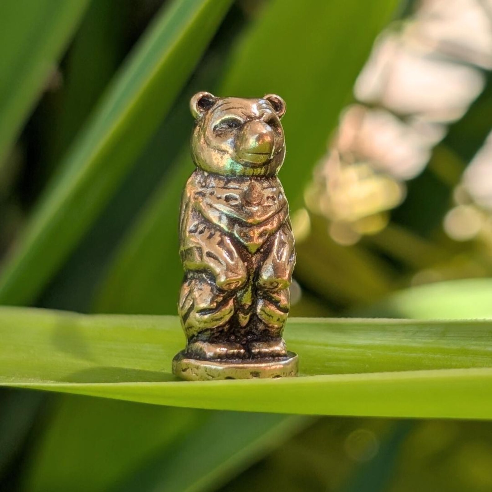 Brass Bear With Log Totem Miniature Sculpture Figurine Ornament ...
