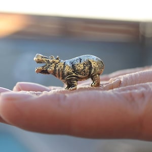Hippo Tiny Figurine, Brass Collectible Small Animal Miniature, Handmade ...