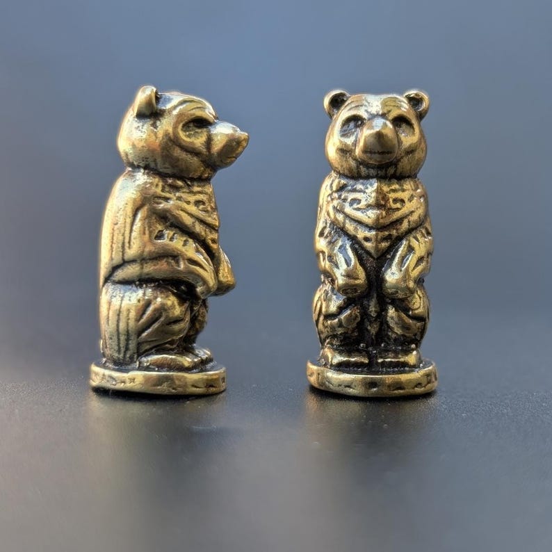 Brass Bear With Log Totem Miniature Sculpture Figurine Ornament ...