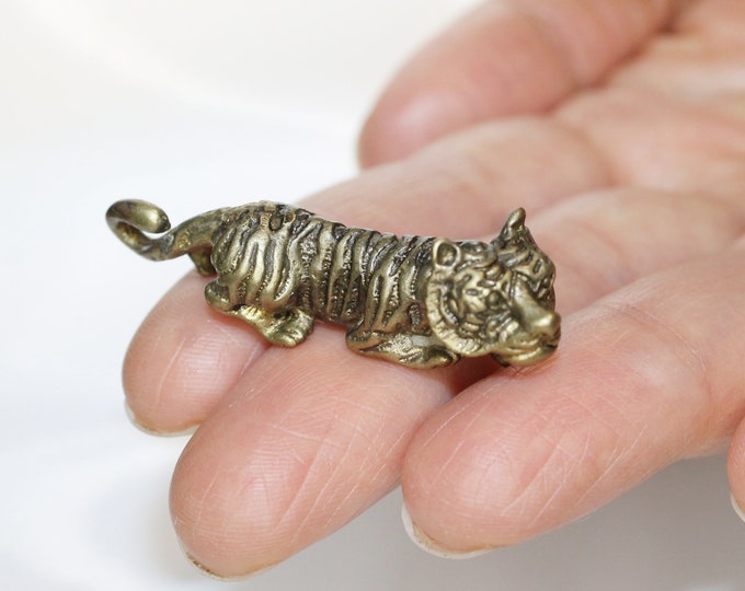 Tiger Figurine Small Brass Handmade Animal Trinket Collectible Home ...
