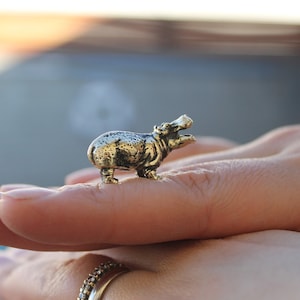 Hippo Tiny Figurine, Brass Collectible Small Animal Miniature, Handmade ...