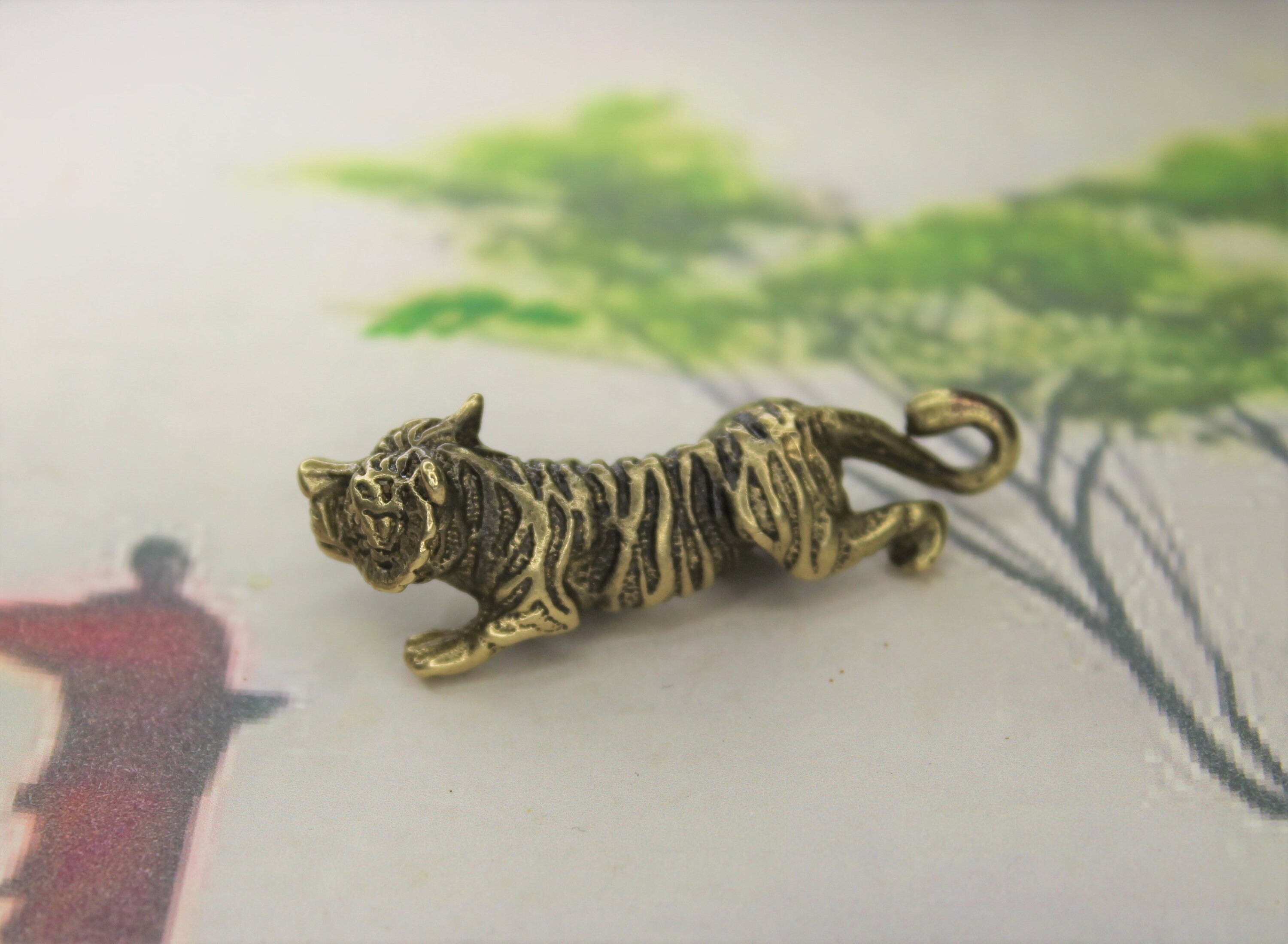 Tiger Figurine Small Brass Handmade Animal Trinket Collectible Home ...