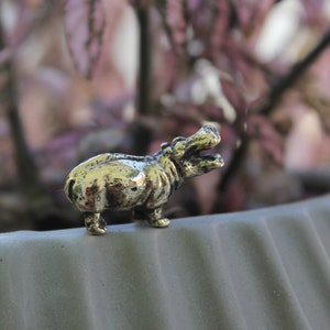 Hippo Tiny Figurine, Brass Collectible Small Animal Miniature, Handmade ...