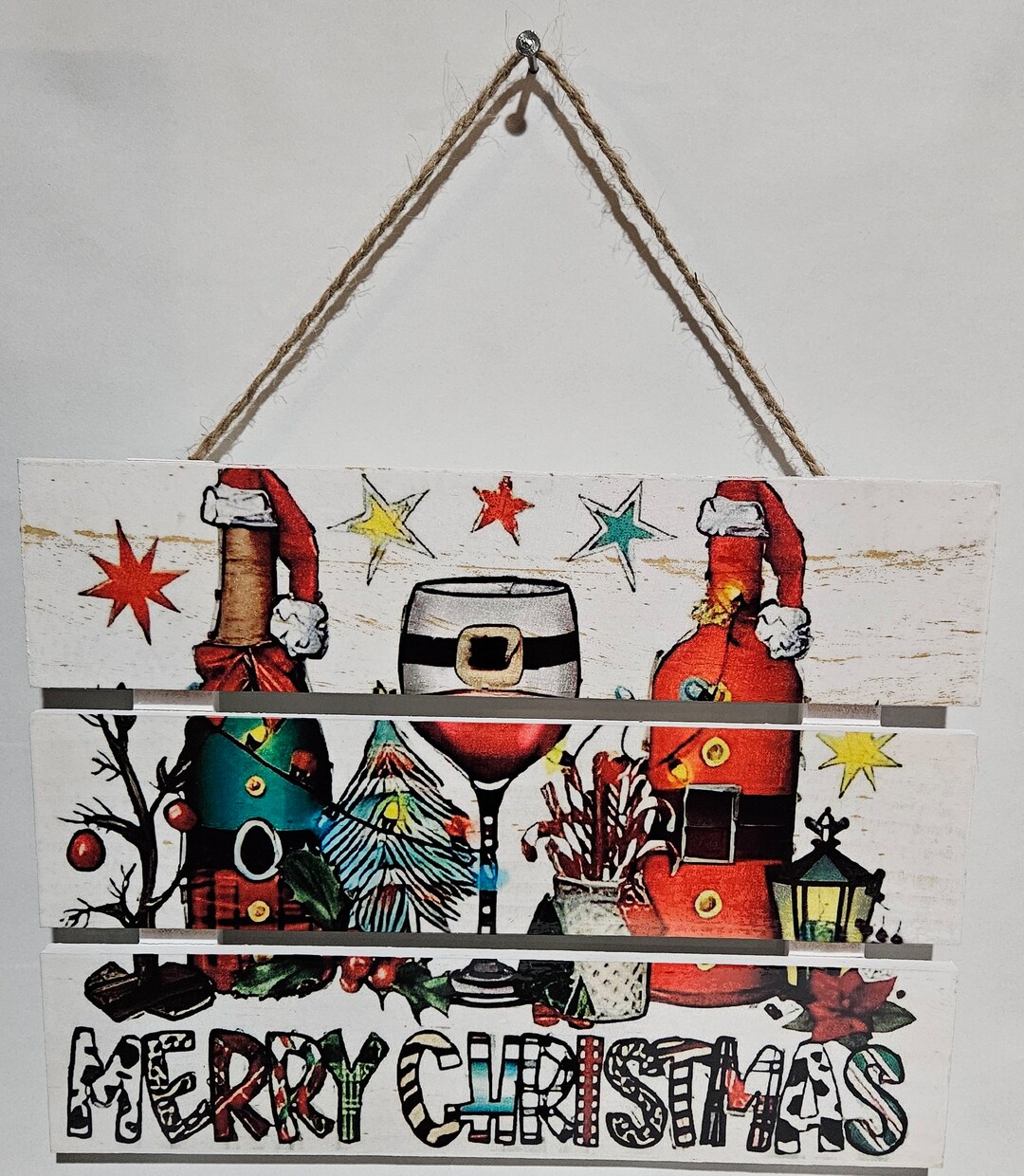 Merry Christmas Wine Bottles & Wine Glass 3 Slat Wood Sign 10"x8" - Etsy