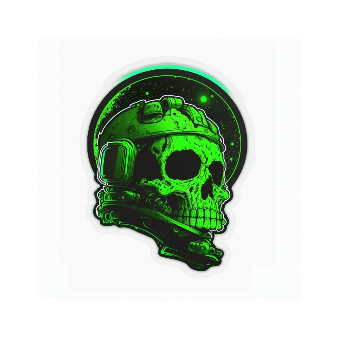 Kiss-cut Stickers Neon Green Space Astronaut Skull - Etsy