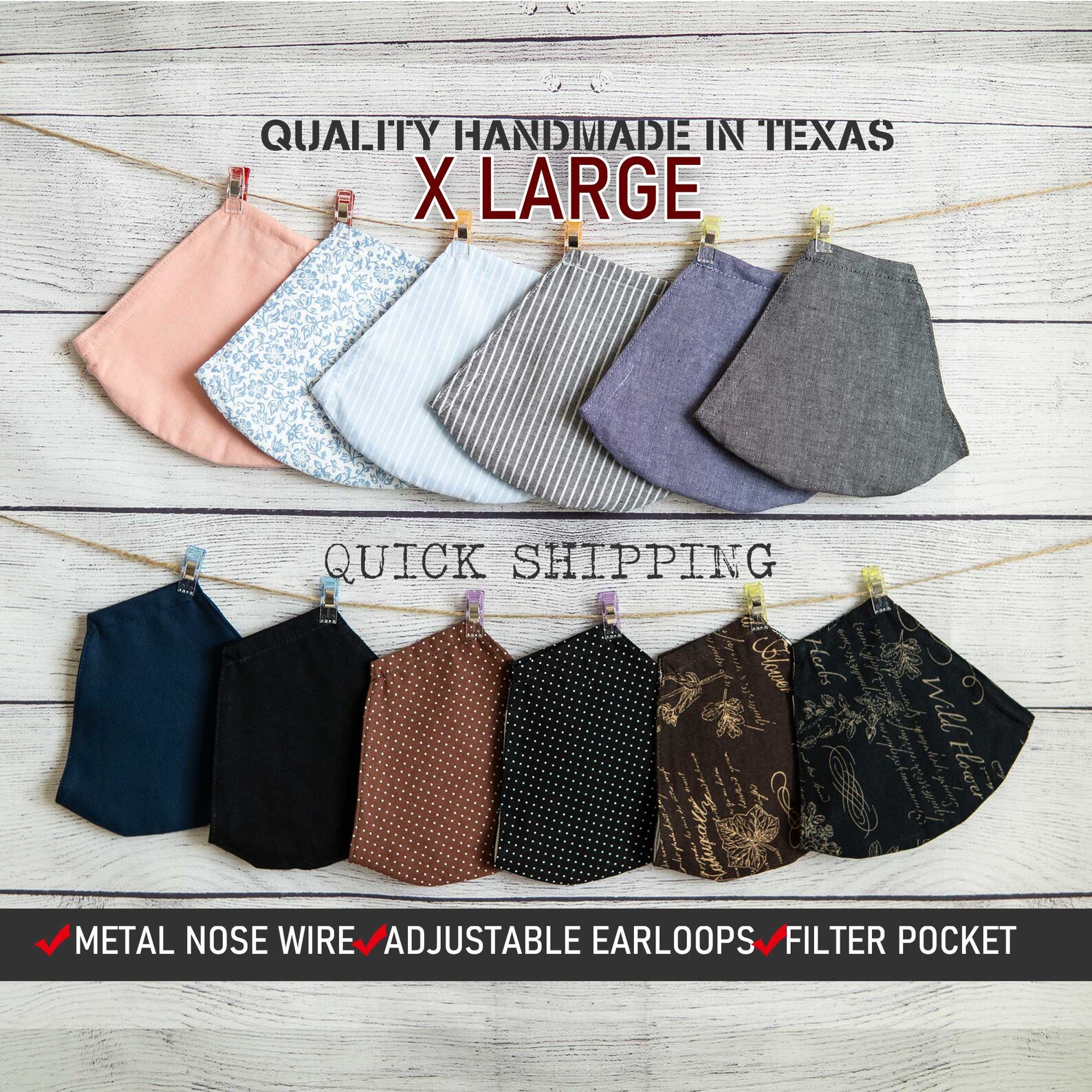 X-Large Nose Wire Mask with Adjustable Earloop Filter Pocket | Etsy