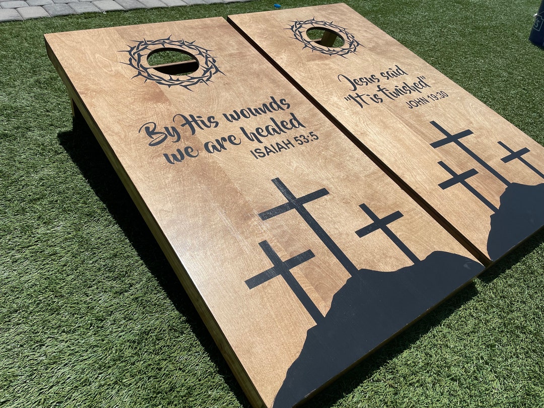 Church Cornhole Board Set, Stained, Hand Painted, Custom Cross Design ...