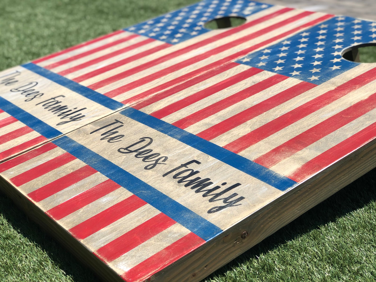 Personalized Family Name Cornhole Boards | Distressed American Flag - Etsy