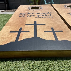 Church Cornhole Board Set, Stained, Hand Painted, Custom Cross Design ...