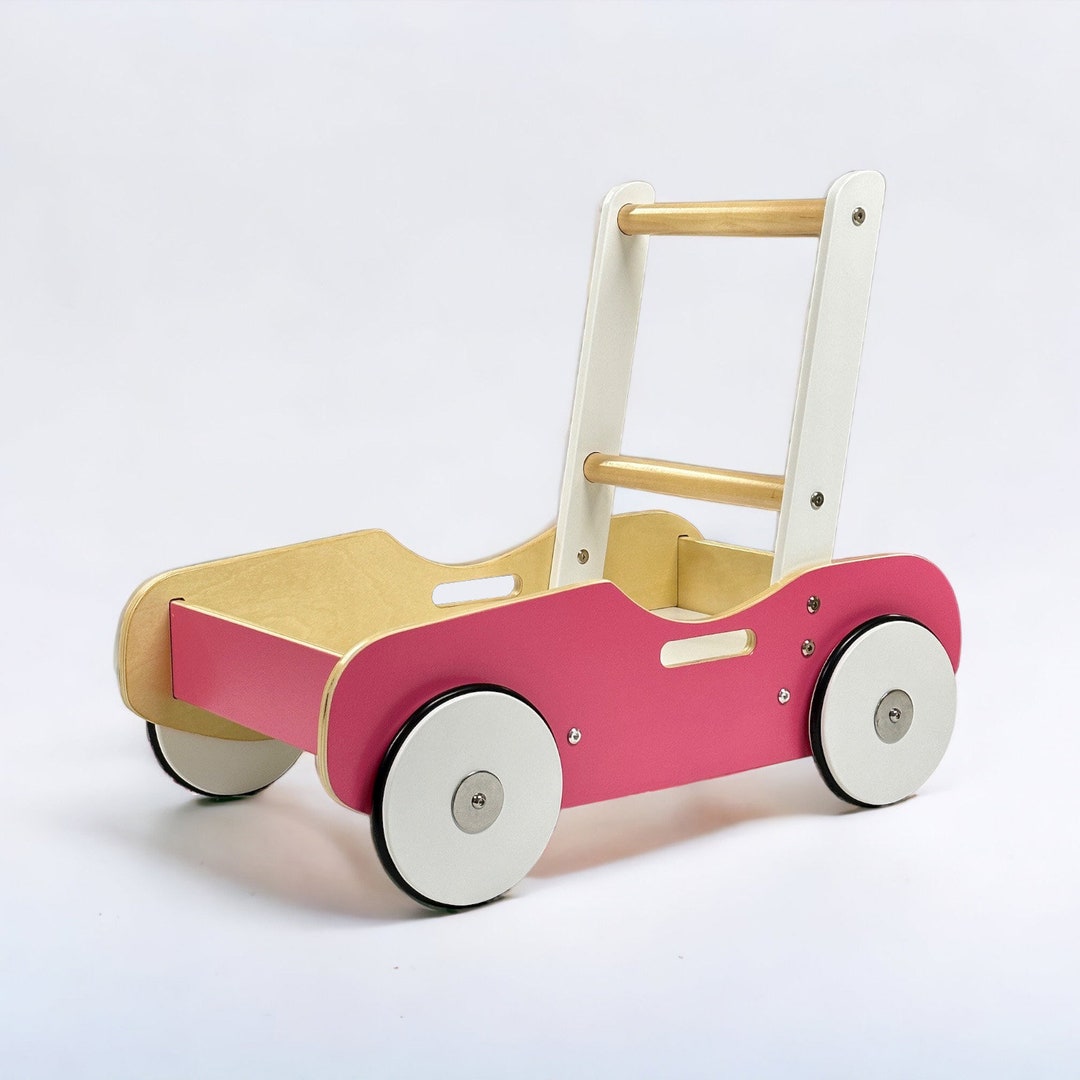 Wooden Walker & Wagon for Baby / Toddlers in Malibu Pink Handcrafted ...