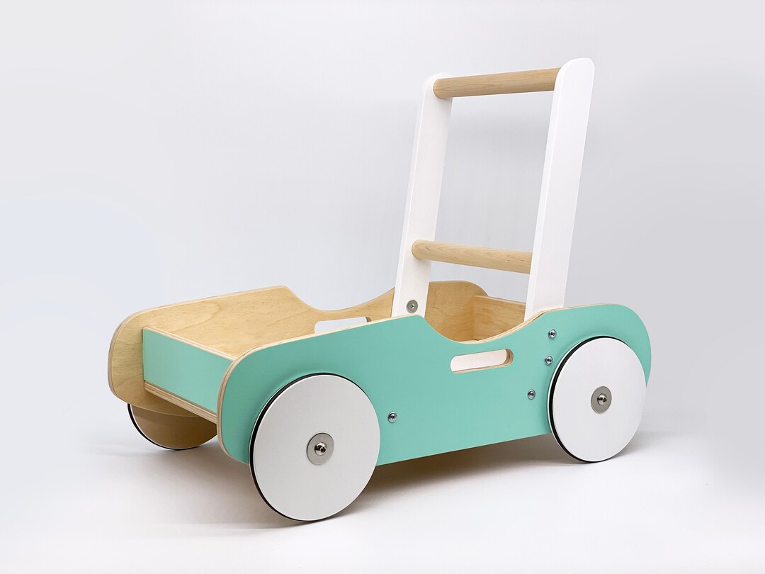 Wooden Walker & Wagon for Baby / Toddlers in Mint Green Handcrafted ...