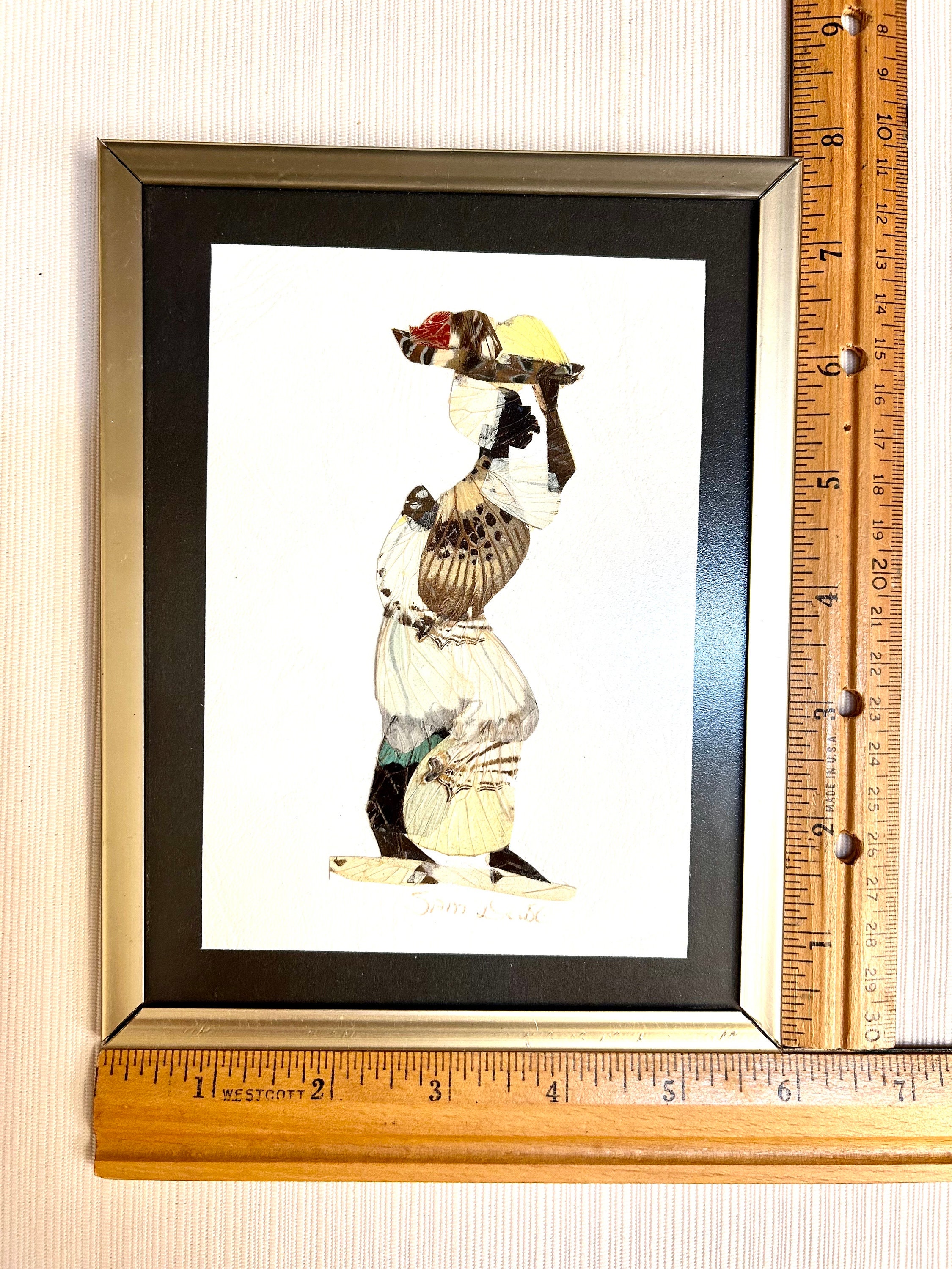 African Butterfly Wing Art, Wing Mosaic of Woman With Basket, Signed ...
