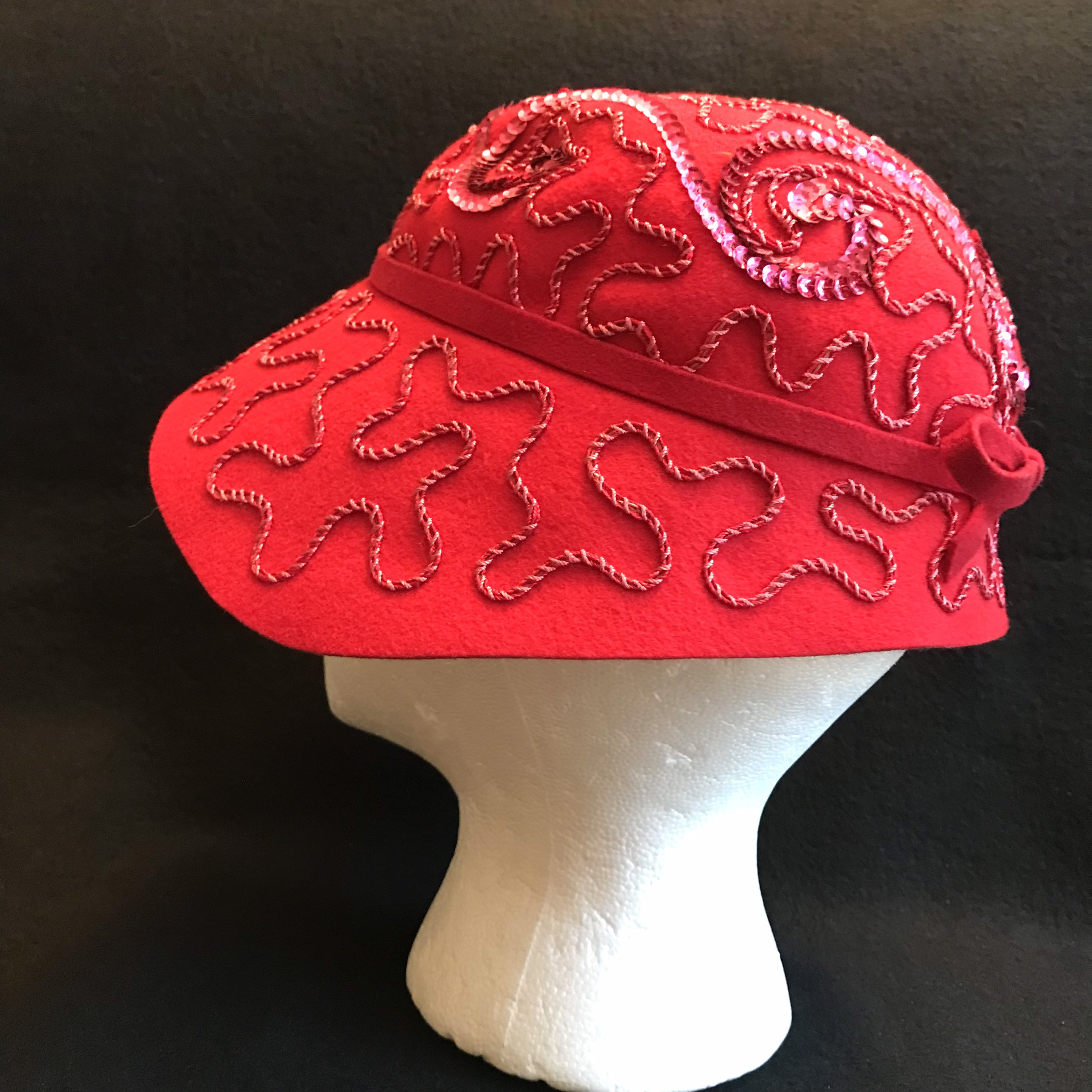 Vintage Red Cloche Hat, Sequined Embellished Women’s Wool Hat - Etsy