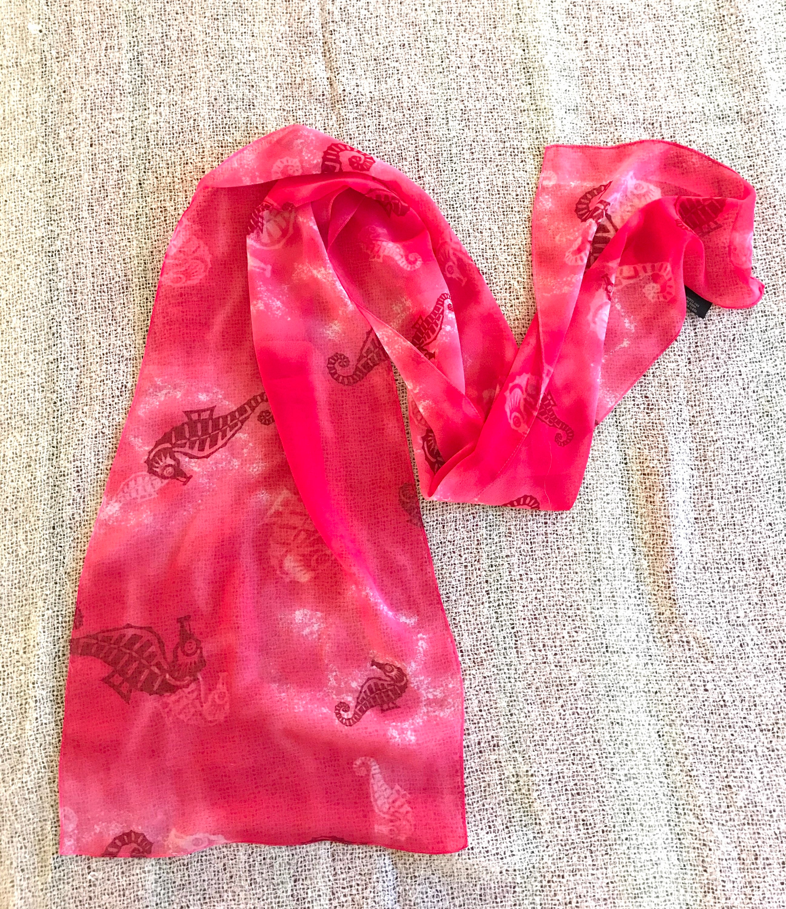 Hot Pink Scarf, Sea Horses Print, Beachy Long Scarf by Isabella - Etsy