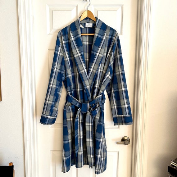 70s Men’s Robe Blue Plaid, Sears The Men’s Store Size… - Gem