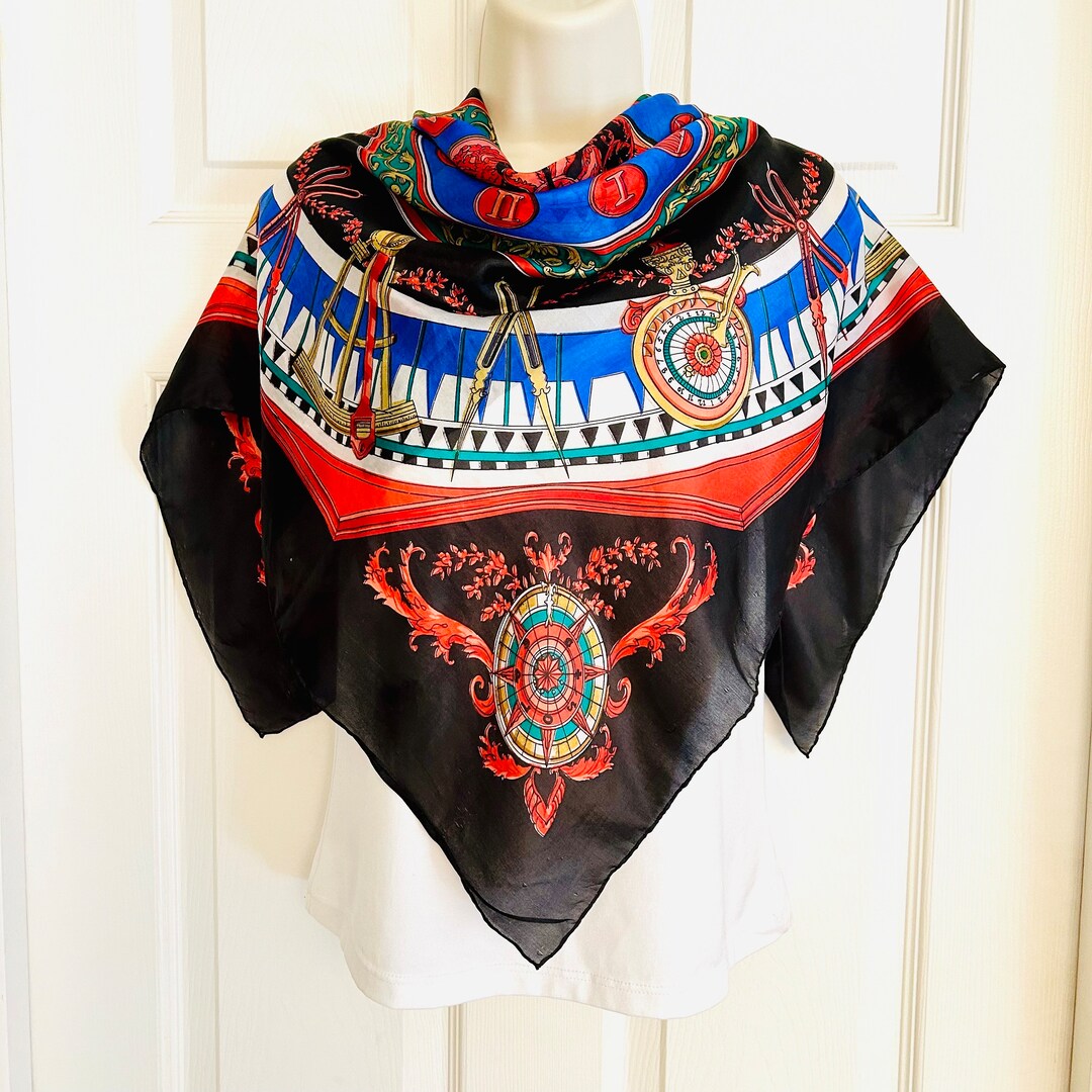 Large Vintage Baroque Scarf, Clock Face, Nautical Instruments, Square ...