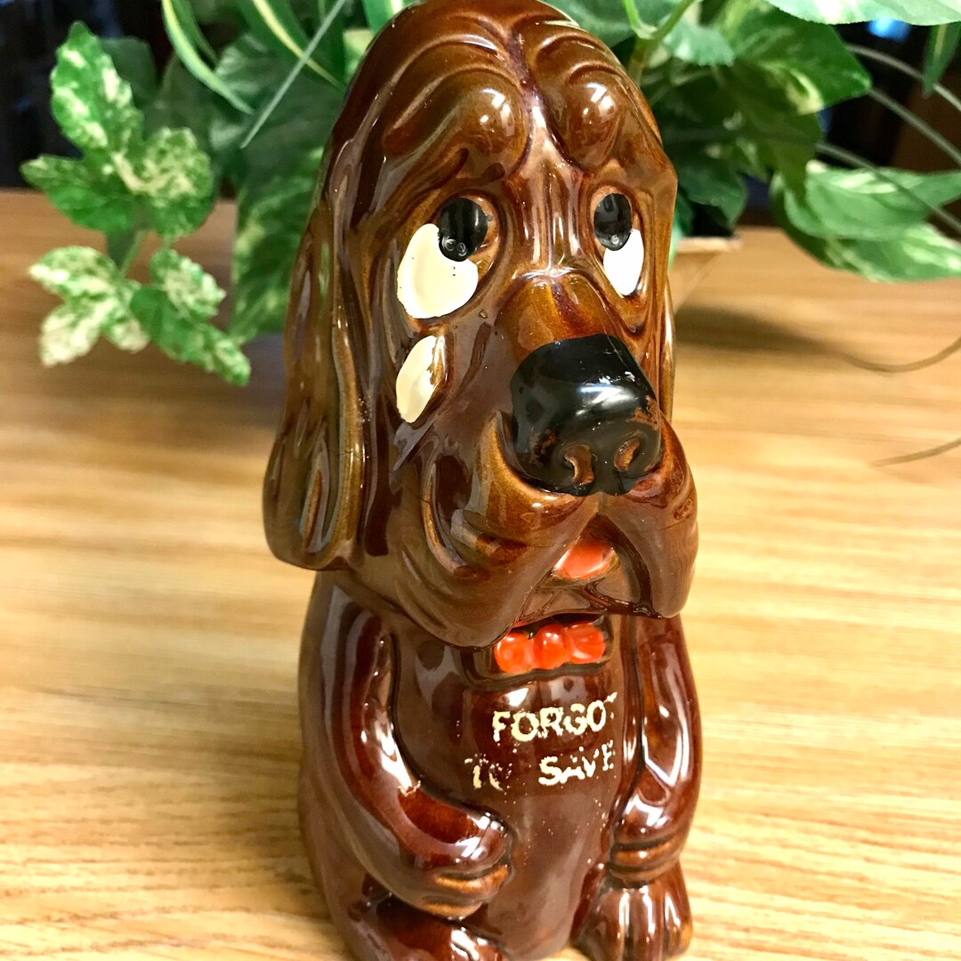 Midcentury Sad Hound Piggy Bank, Ceramic Dog Coin Bank Made in Japan ...