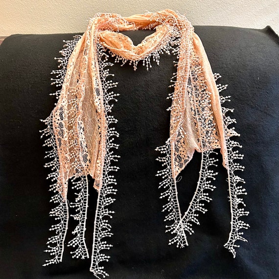 Boho Lace Scarf, Pink, Shabby Chic XLong Rectangular,… - Gem