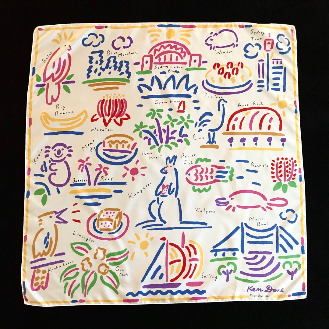 Ken Done Signed Scarf Australia Landmarks Colorful Small - Etsy