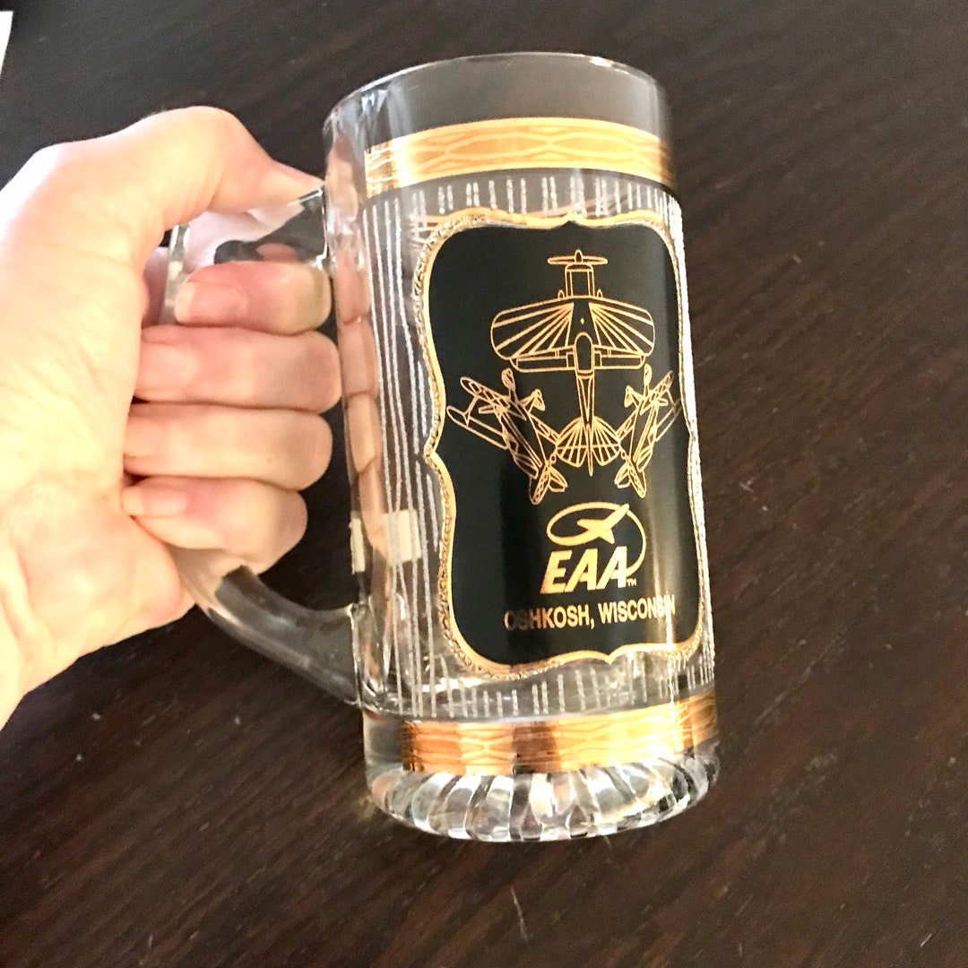 Oshkosh EAA Aviation Mug, 22K Gold Trim, Glass Beer Mug, Tall Coffee ...