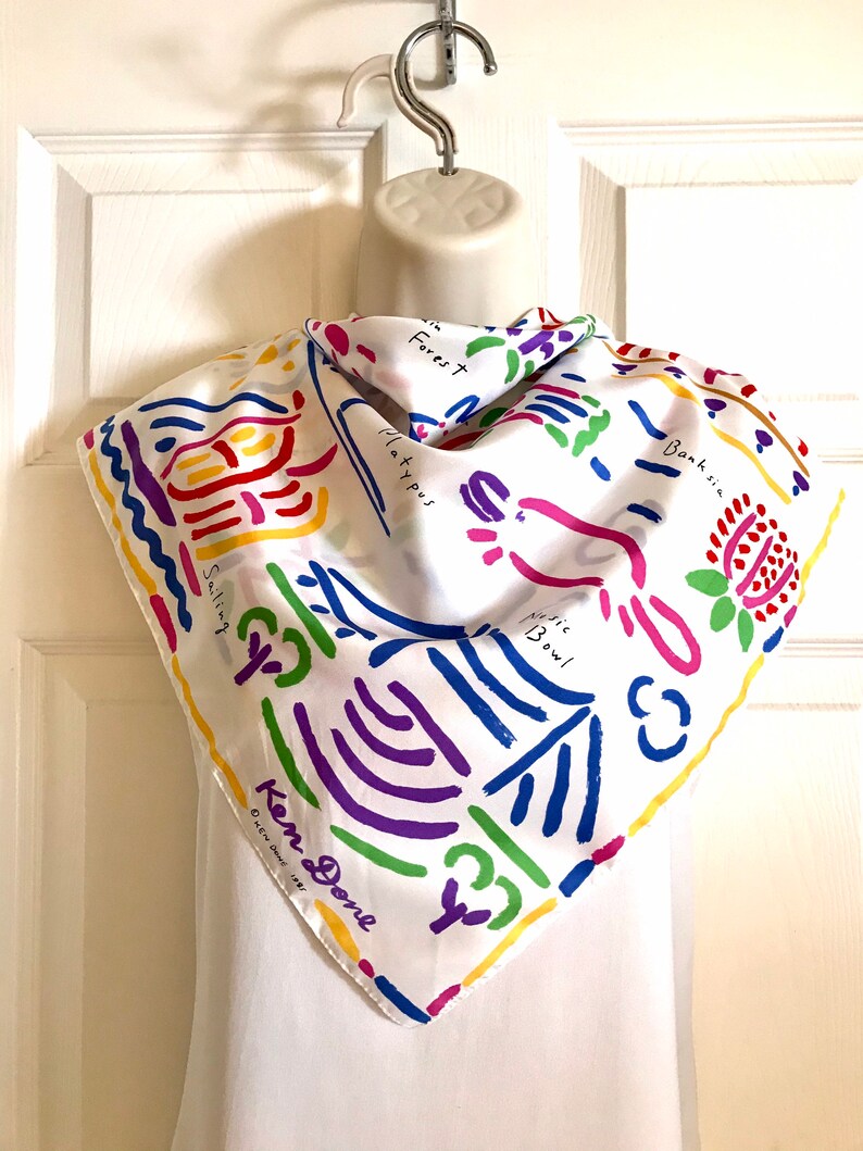 Ken Done Signed Scarf Australia Landmarks Colorful Small - Etsy