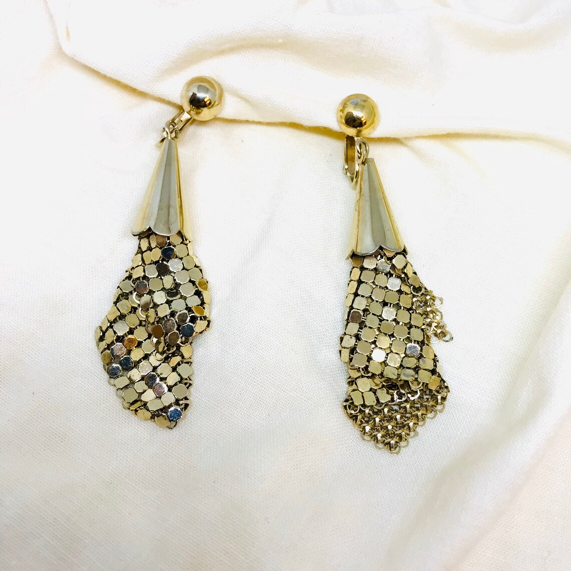 Gold Mesh Dangle Earrings Disco Earrings 80s Statement - Etsy