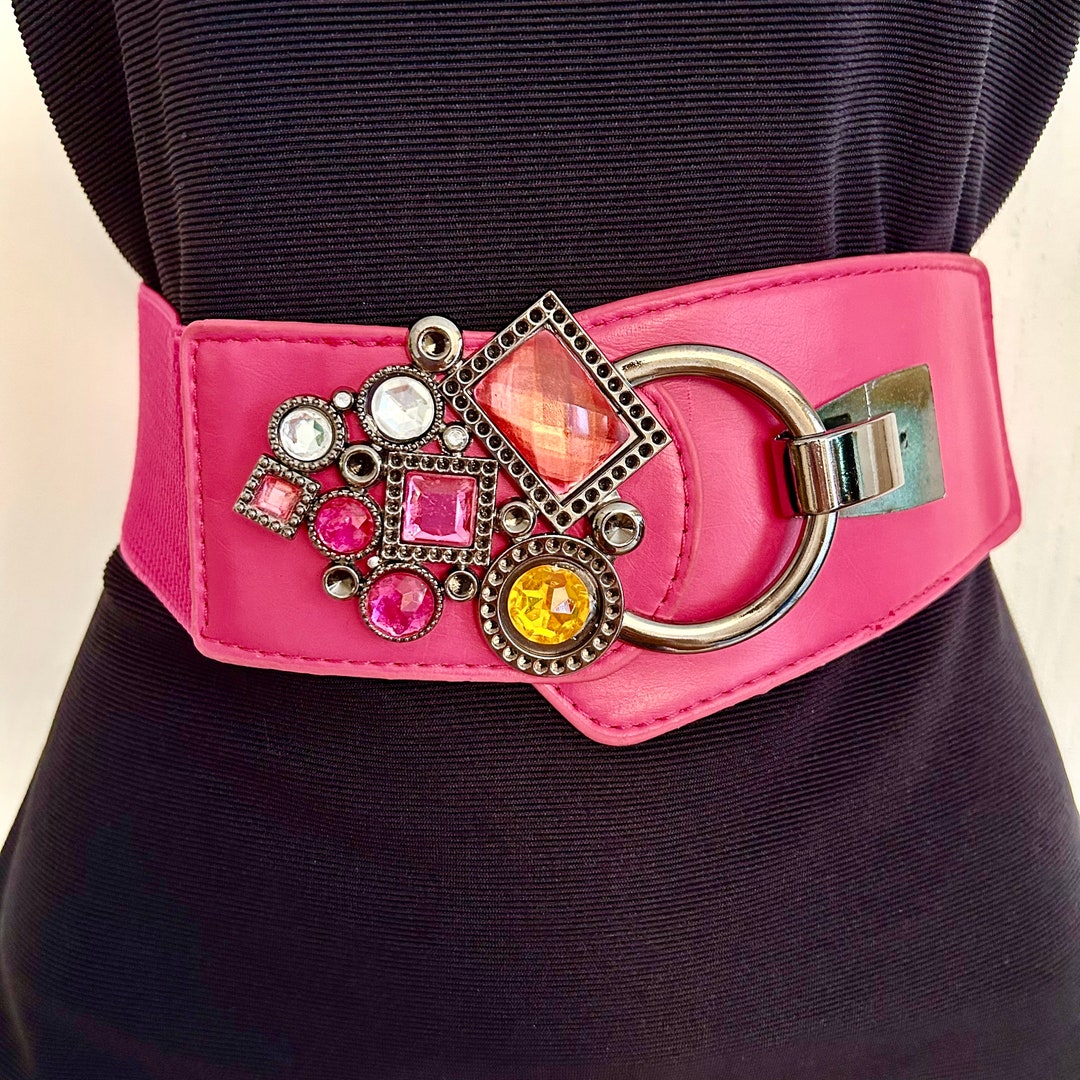 Y2K Red Bling Belt, Stretch, Bejeweled Front Wide Belt, Disco Wear, 28 ...