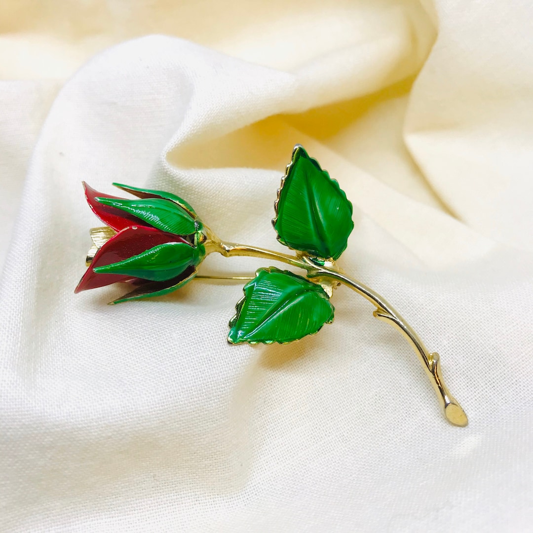 Red Rose Enamel Pin Red Long Stem Rose Pin Sweetheart Gift Mothers Day ...