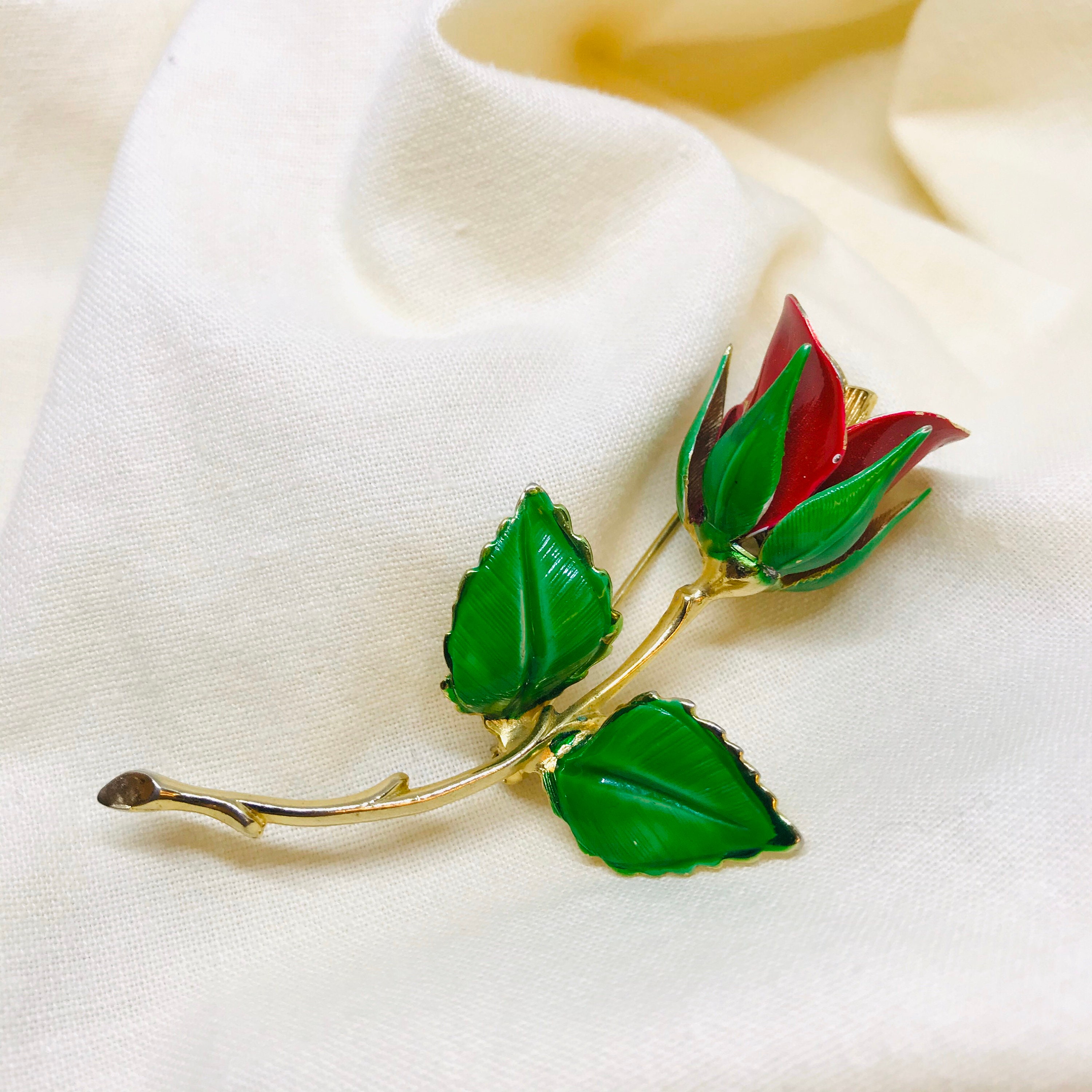 Red Rose Enamel Pin Red Long Stem Rose Pin Sweetheart Gift Mothers Day ...