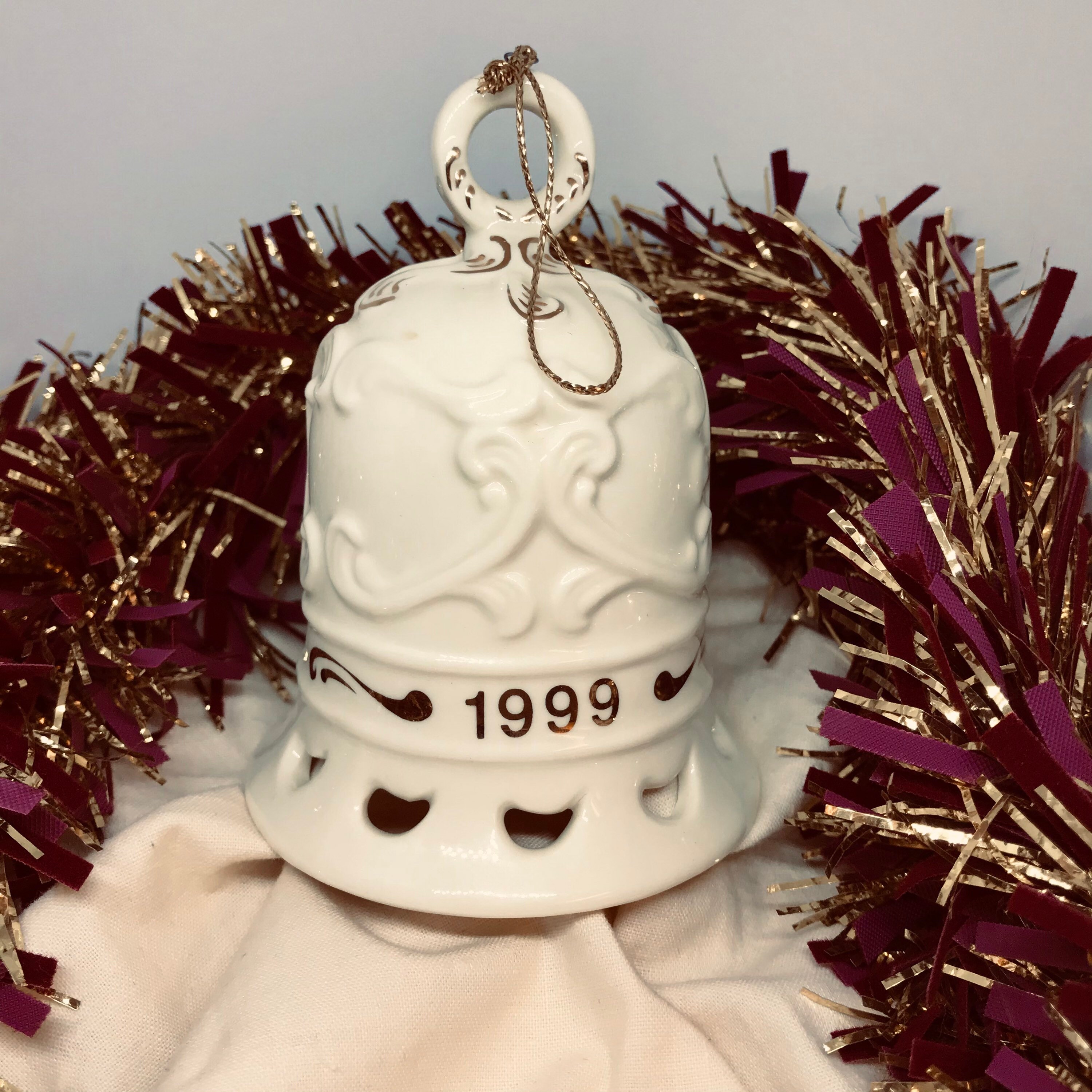Ceramic Bell 1999 Ornament, Lennox-style, Ivory and Gold, Large ...
