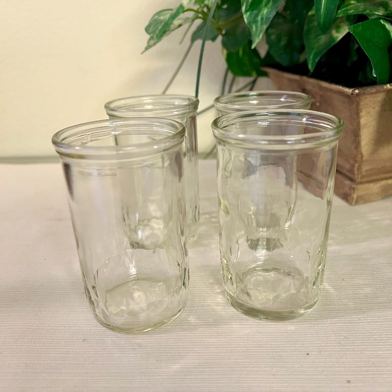 Jelly Jar Juice Glasses, Real Vintage, Diamond Bottom, Set of Four - Etsy