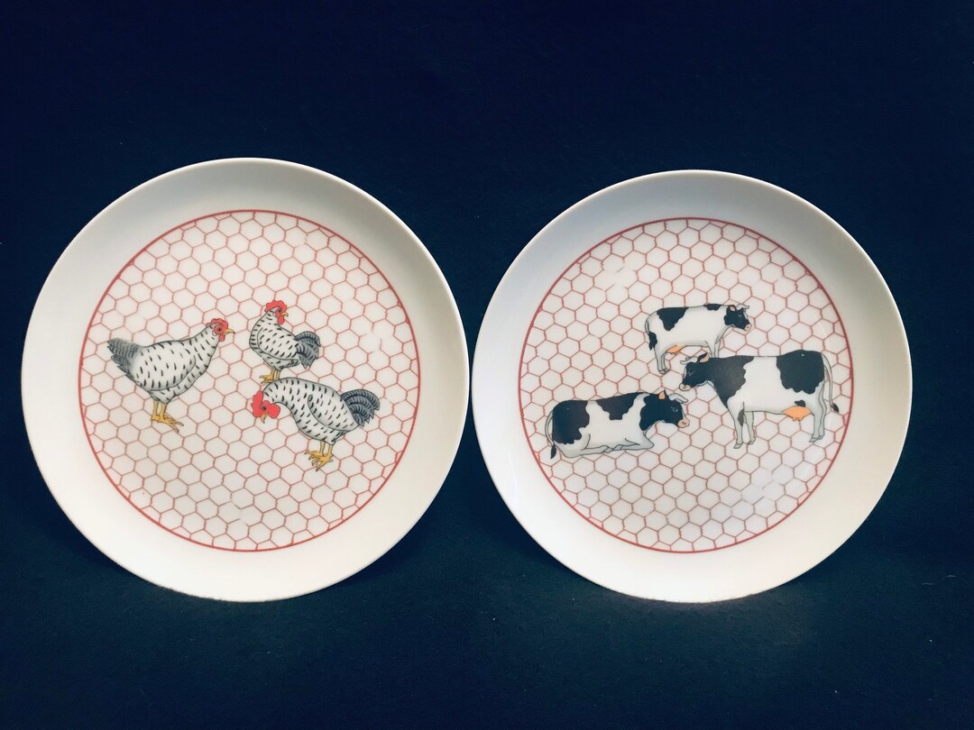 Farm Animal Plates, Cows, Chickens, Small Porcelain Plates, Vintage ...