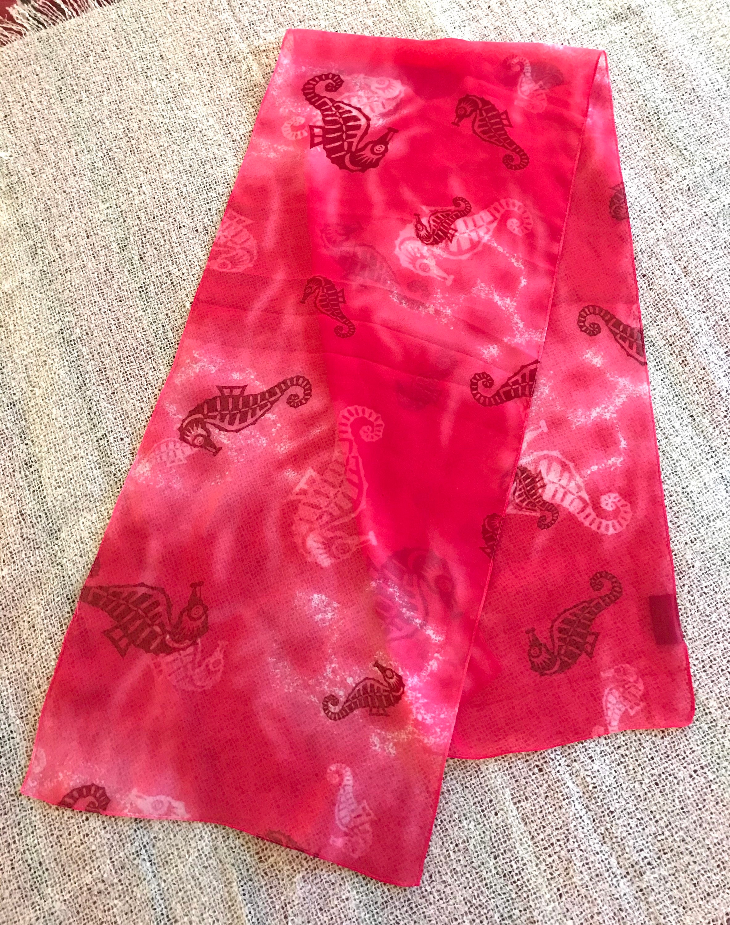 Hot Pink Scarf Sea Horses Print Beachy Long Scarf by - Etsy