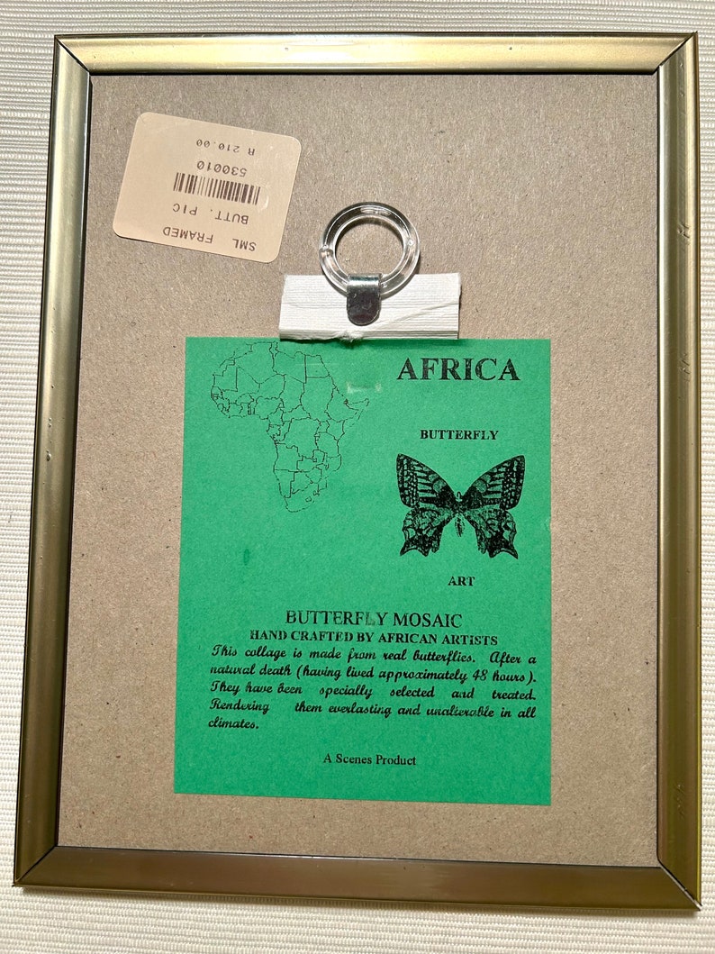 African Butterfly Wing Art, Wing Mosaic of Woman With Basket, Signed ...