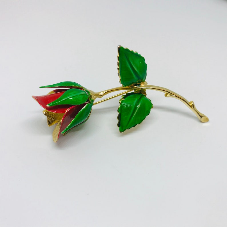 Red Rose Enamel Pin Red Long Stem Rose Pin Sweetheart Gift Mothers Day ...