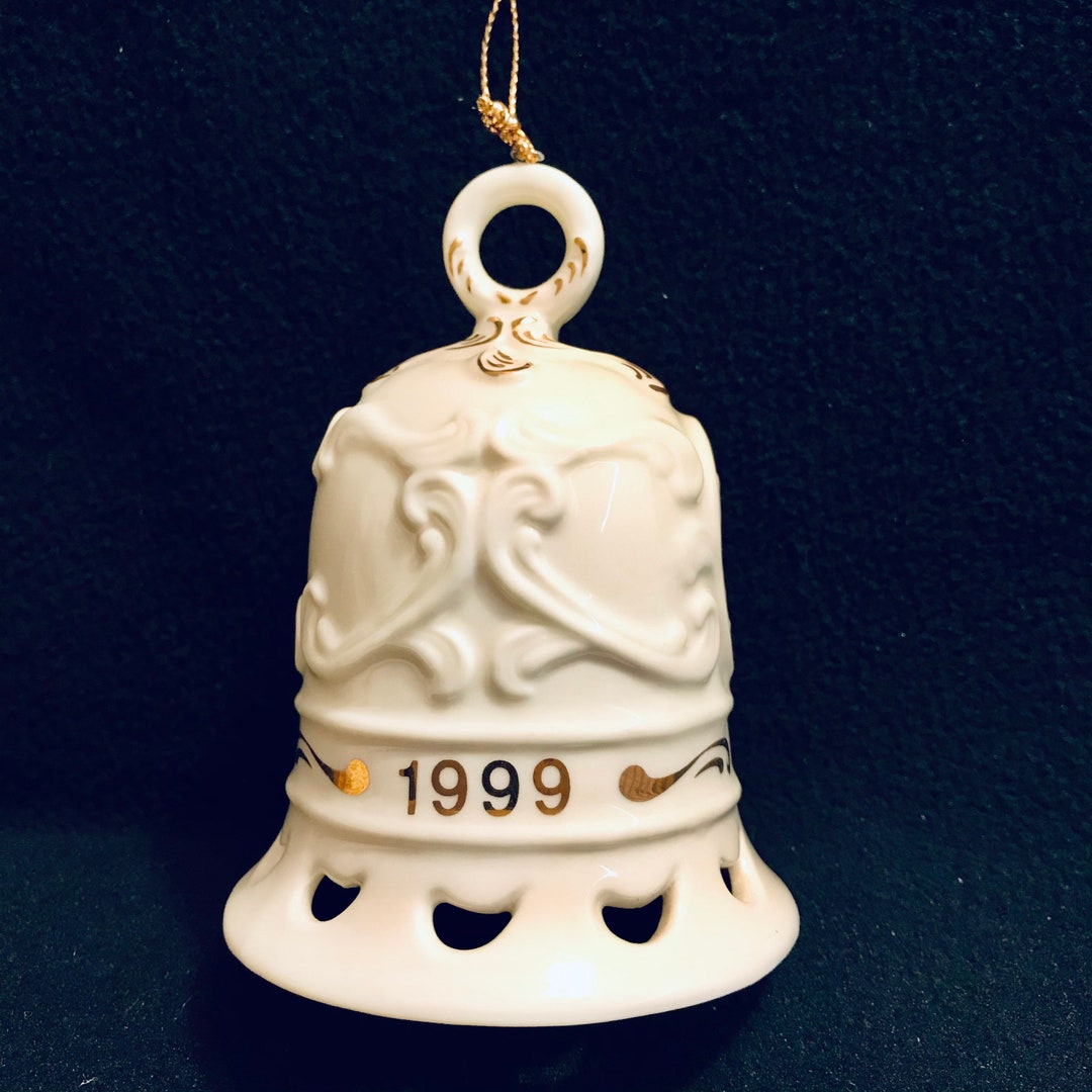 Ceramic Bell 1999 Ornament, Lennox-style, Ivory and Gold, Large ...