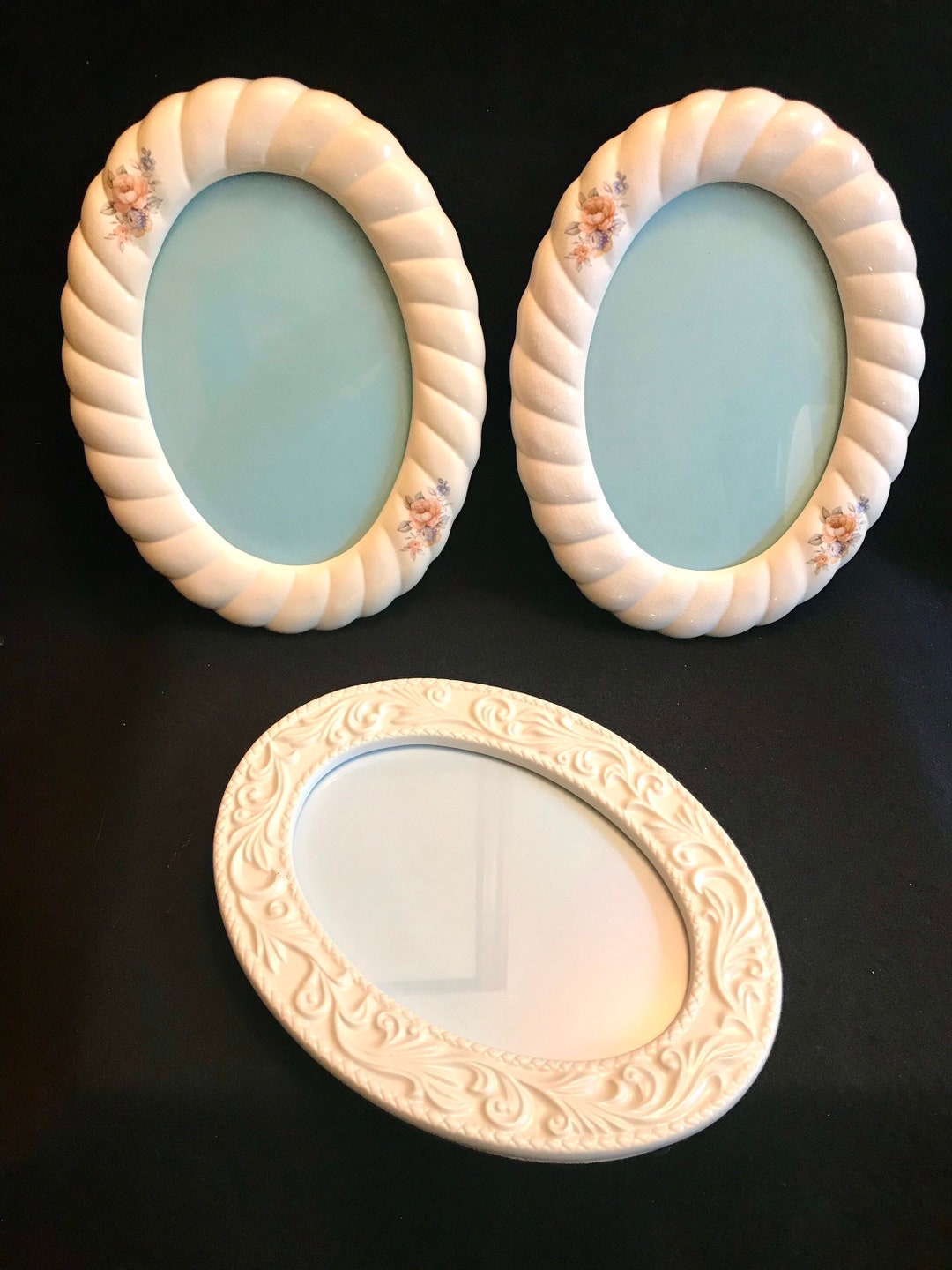 80s Ceramic Photo Frames CHOOSE ONE, Off-white Color With Roses, or Off ...
