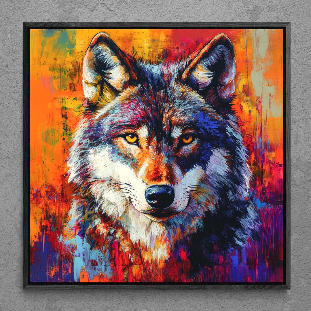 Wolf Art Print, Wolf Wall Art on Canvas, Colorful Wildlife Home Decor ...