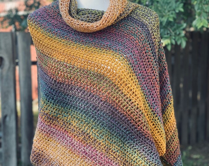 Multi-colored Tweed Poncho With Cowl Colorful Earthy - Etsy