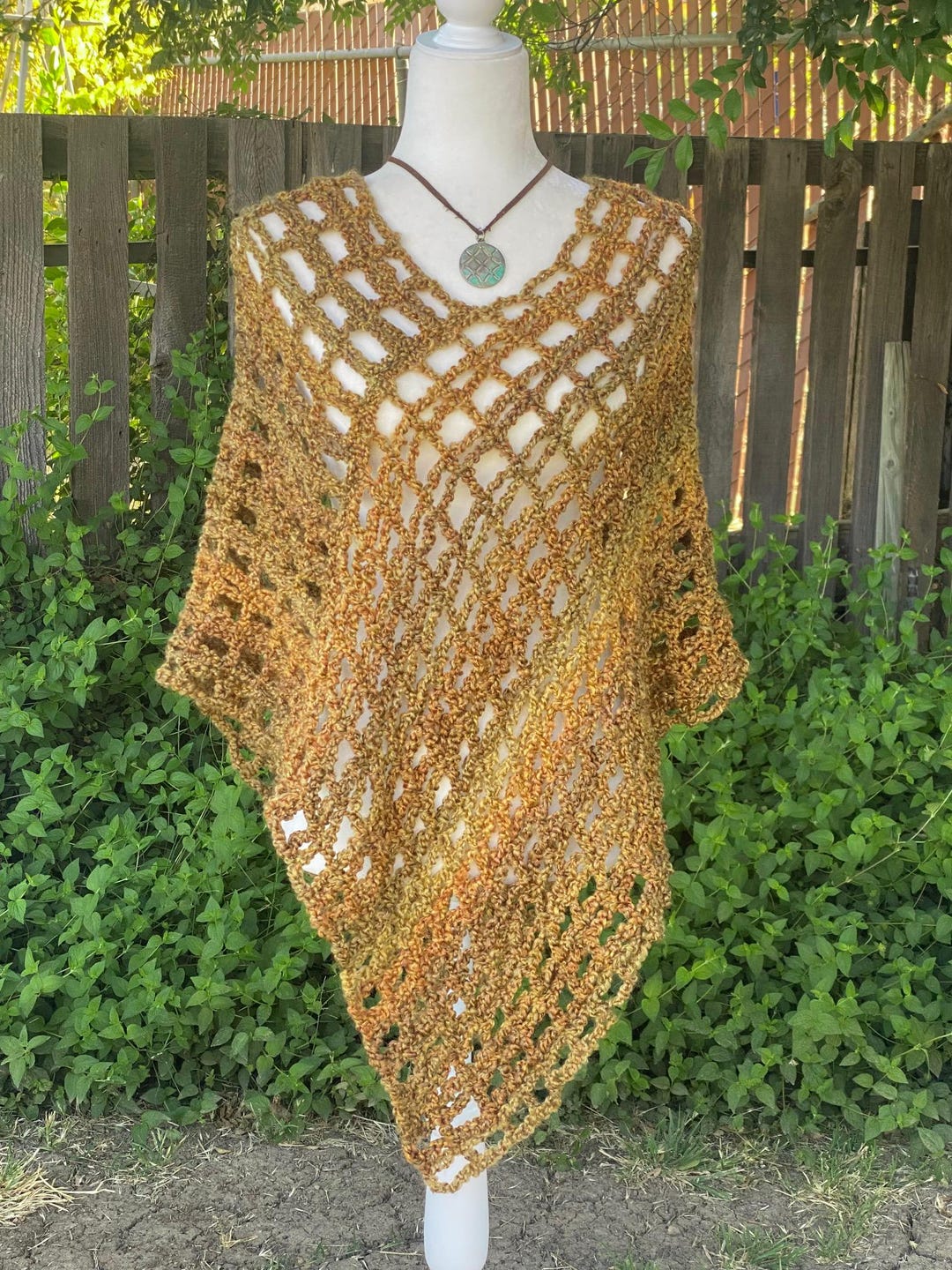 Golden Brown Poncho, Open Weave, Crochet, Homespun, Rustic, Knit - Etsy