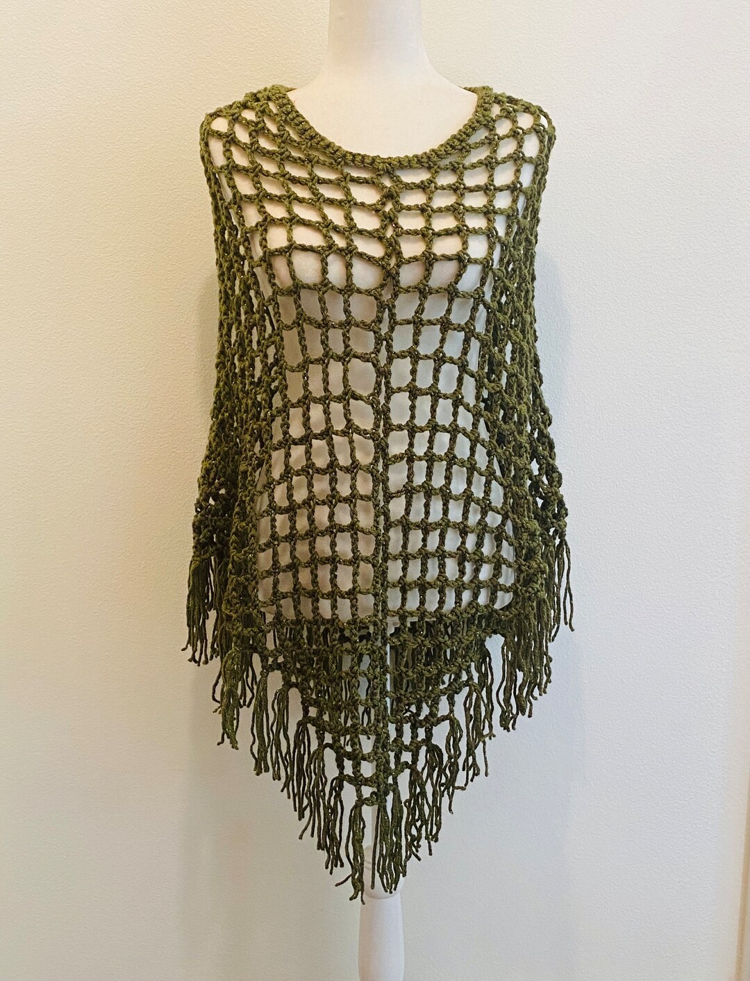 Hippie Boho Poncho, Crochet, Green Mesh Poncho - Etsy