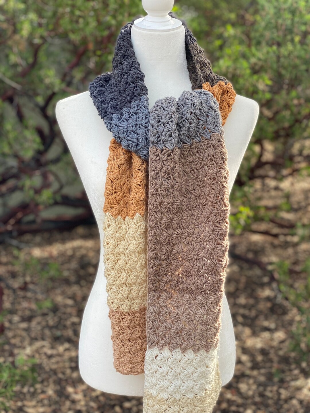 Colorblock Scarf, Neutrals, Crochet, Knit - Etsy