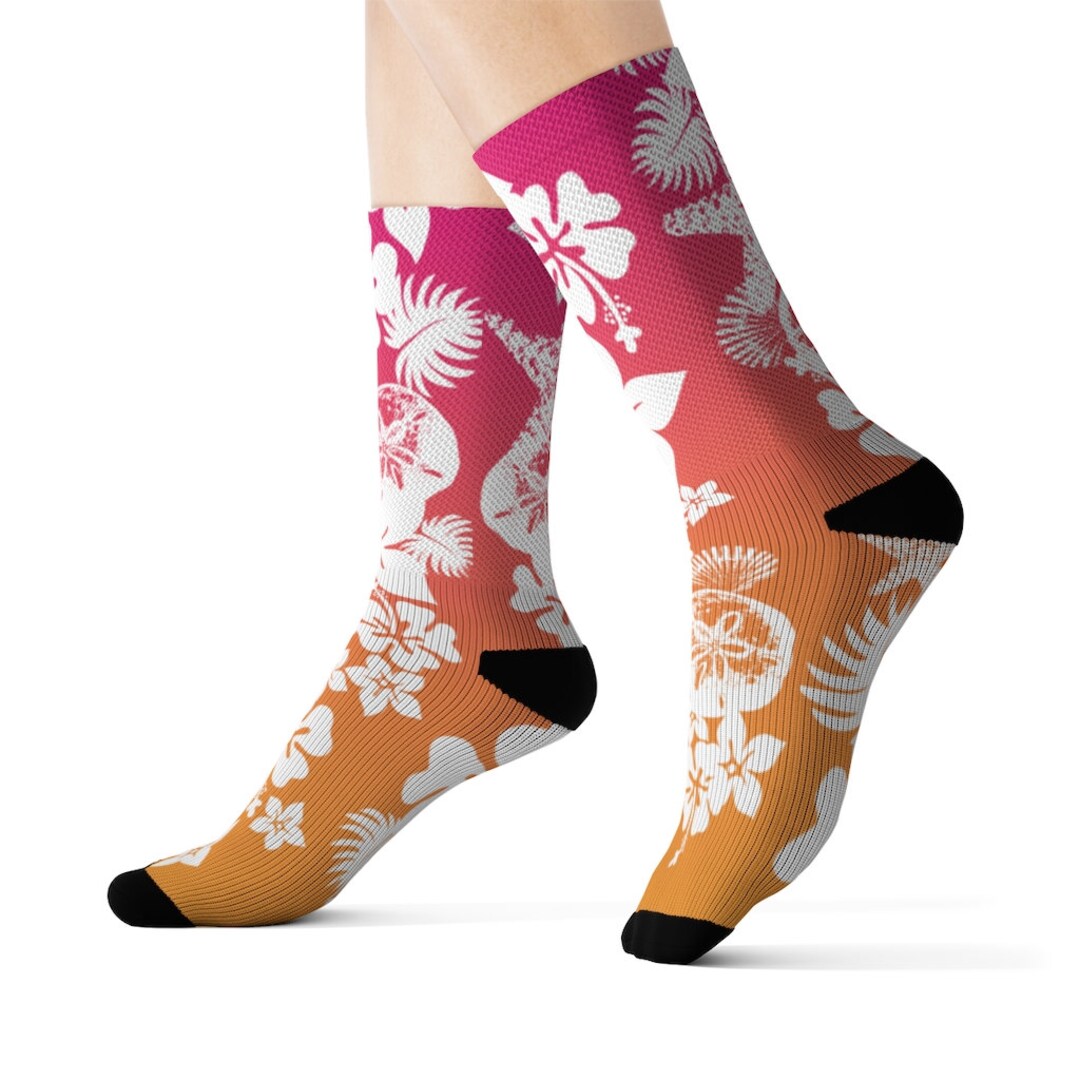 Hawaiian Floral Print Surf's up Socks, Beach Vibes, Ocean Sunset, Surf ...