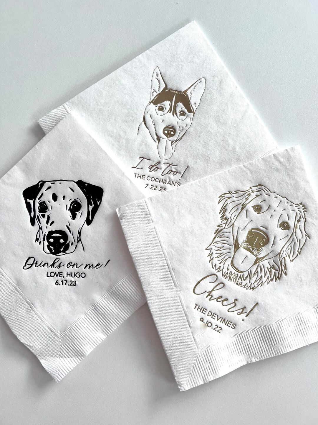 Semi Custom Dog Cocktail Napkin | Pet Napkins | Dog Napkins | Wedding ...