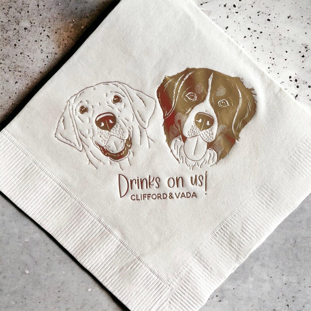 TWO DOGS | Two Dogs Cocktail Napkins | Dog Wedding Napkins | Bernese ...