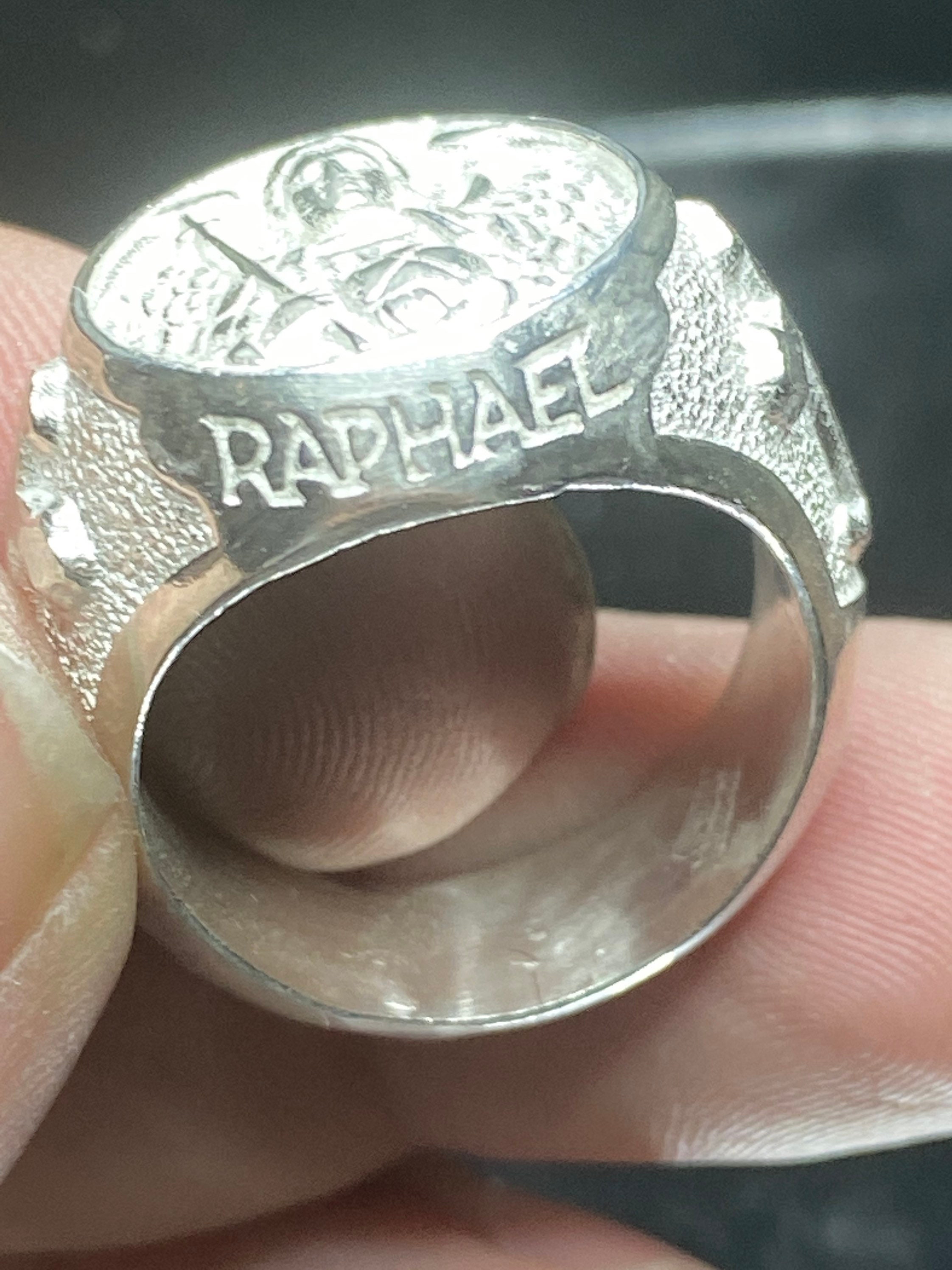 Catholic Raphael Angel Sacred Heart Ring 925 Sterling Silver 25 Grams ...