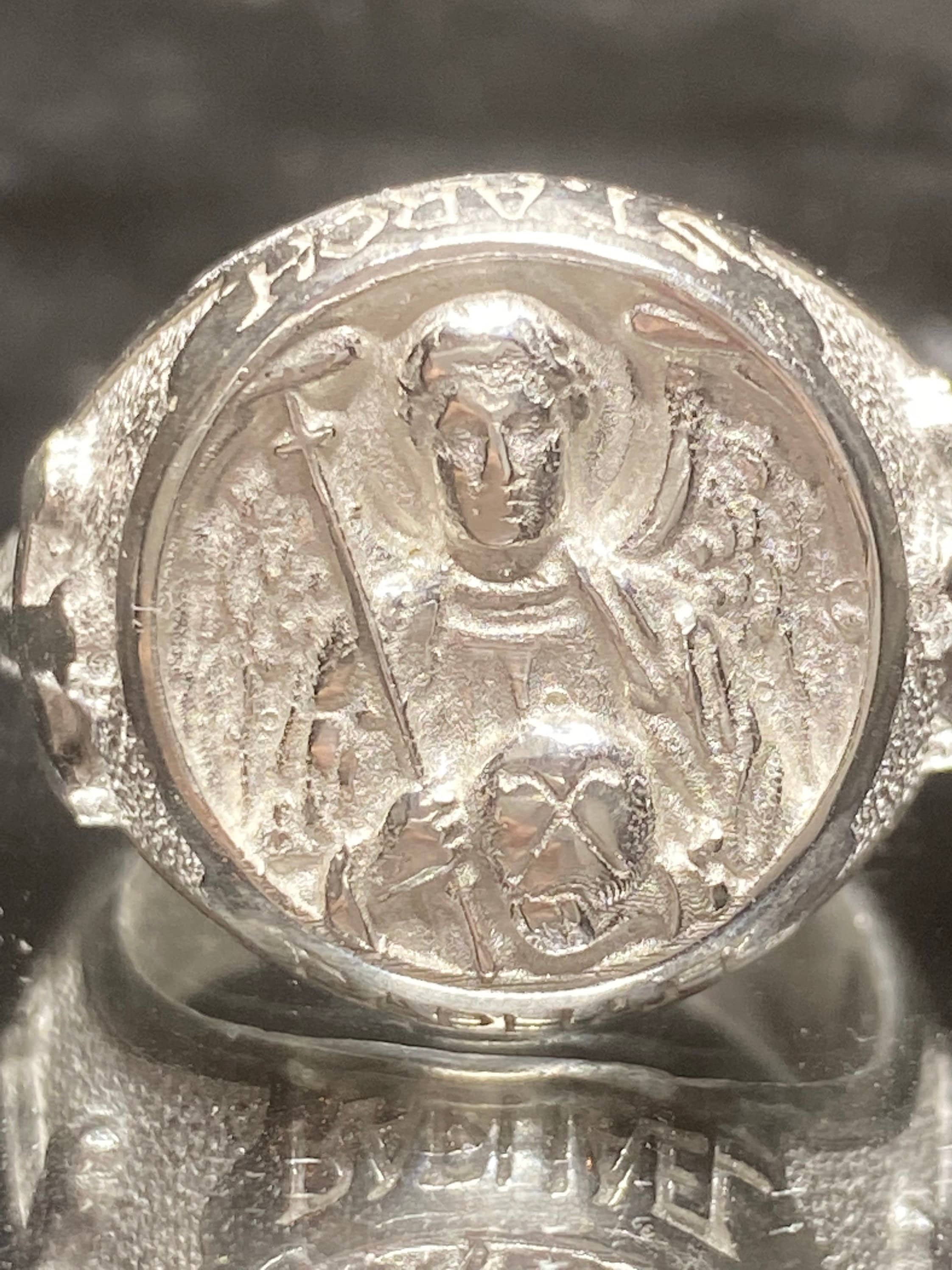 Catholic Raphael Angel Sacred Heart Ring 925 Sterling Silver 25 Grams ...